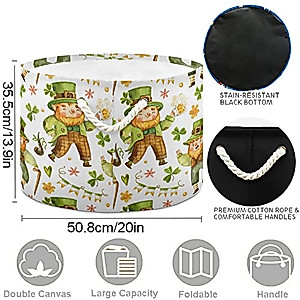 visesunny Leprechaun Clover Beer Pipe Flag Flower St Patricks Day Laundry Baskets Fabric Storage Bin Storage Box Collapsible Storage Basket Toy Clothes Shelves Basket for Bathroom,Bedroom,Nursery,Clos