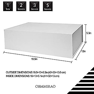 OBMMIRAO Upgrade 1PCS White Hard Extra Large Gift Box with Lid,16.5 x13 x5.3 Inch, Magnetic Gift Boxes for Clothes Robe Wedding Dress Sweater and Gifts,Reusable Foldable Bridesmaid Proposal Box