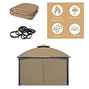 Tanxianzhe Gazebo Replacement Privacy Curtain with Zipper Outdoor Universal Privacy Panel Sidewall for 10' x 12' Gazebo (Khaki)