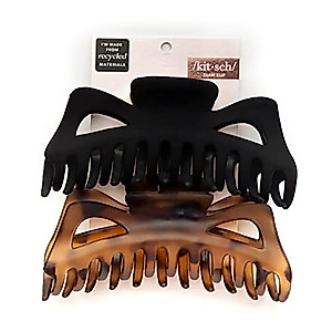 Kitsch Recycled Plastic Large Claw Clip - Jumbo Bow Hair Clips for Women | Big Claw Clips & Jaw Clips | Ideal for Thick Hair | Trendy Claw Hair Clips in Large - 2pc Set, Tortoise & Black