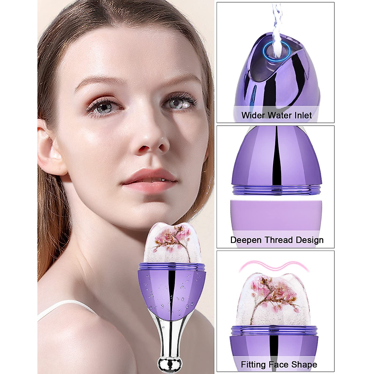 Ice Face Roller, Ice Roller and Spray for Face and Eye Puffiness Relief, Facial Ice Roller Ice Mold Reusable Beauty Ice Cube Ice Holder Skin Care Tool to Brighten & Tighten Skin, Shrink Pores(Purple)
