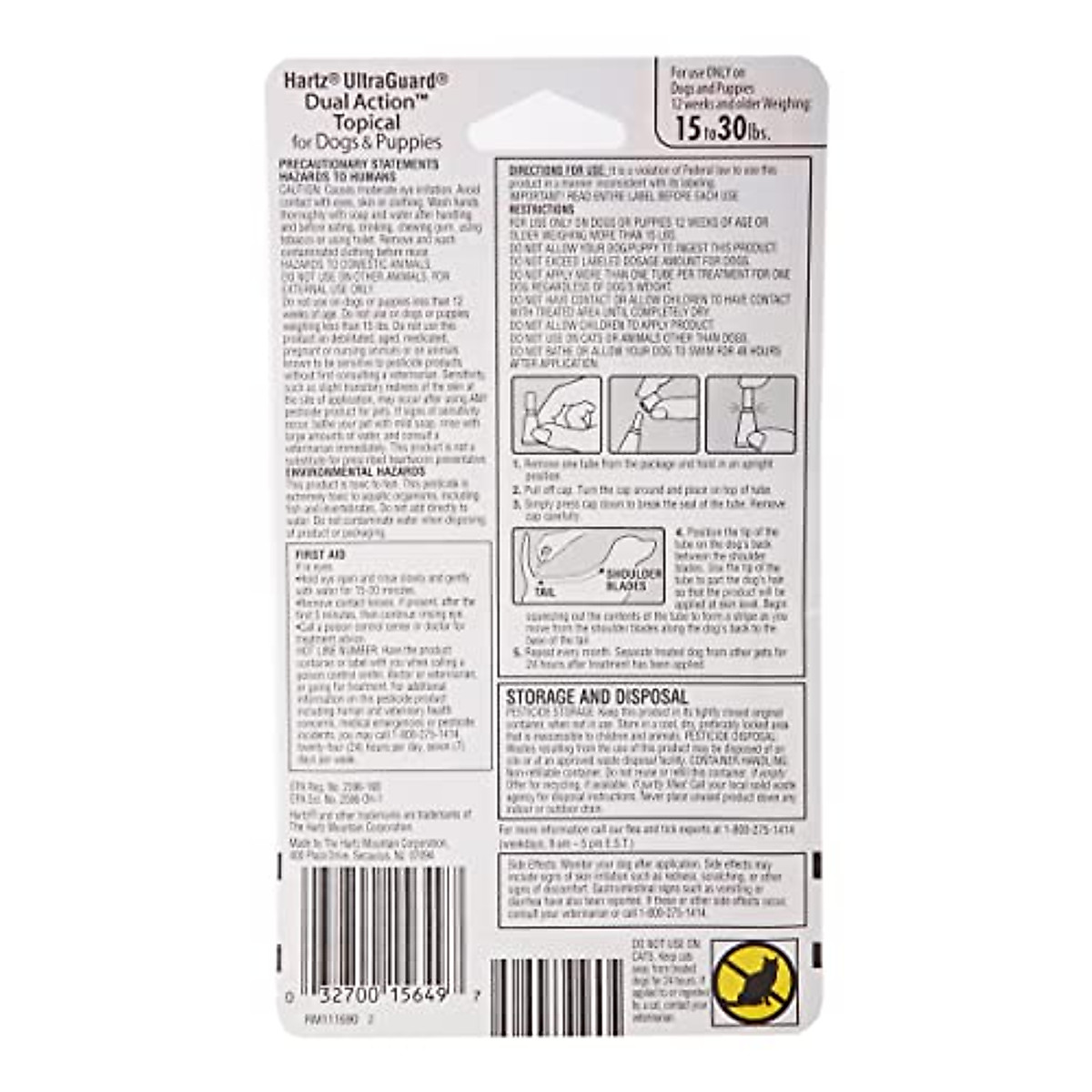 Hartz UltraGuard Dual Action Flea & Tick Topical Dog Treatment and Flea and Tick Prevention, 6 Months, 15-30 Pound Dogs