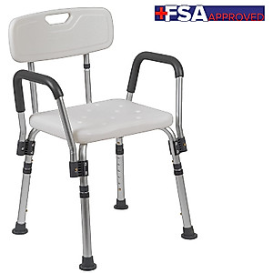 Flash Furniture HERCULES Series 300 Lb. Capacity Adjustable White Bath & Shower Chair with Quick Release Back & Arms