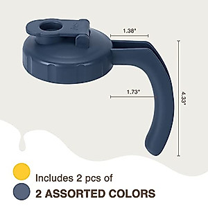 2 Pack Mason Jar Lids with Handle, Airtight & Leak-proof Seal, Easy Pouring Spout, Turns your Mason Jar into Pitcher (Wide Mouth-Navy Blue & Yellow)