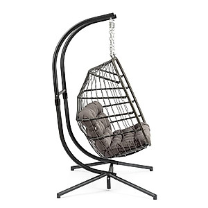 WYKDD 2-Person Hanging Swing Chair with Stand, Hanging Egg Chair, Wicker Rattan Hanging Chair with Cushion for Indoor Outdoor Garden