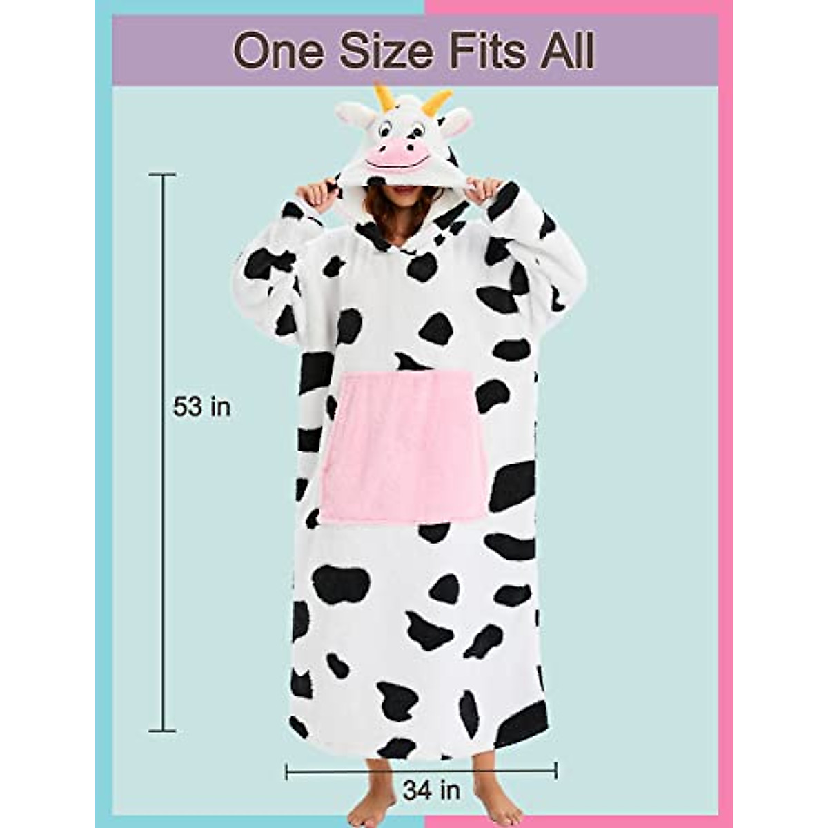 Oversized Wearable Blanket Sweatshirt for Adult Cute Animal Hoodie Blanket Jacket with Sleeves and Giant Pocket