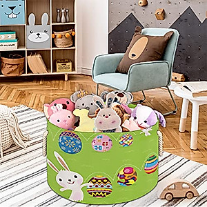 Easter Bunny Rabbit Eggs (6) Large Round Baskets for Storage Laundry Baskets with Handles Blanket Storage Basket for Bathroom Shelves Bins for Organizing Nursery Hamper Girl Boy