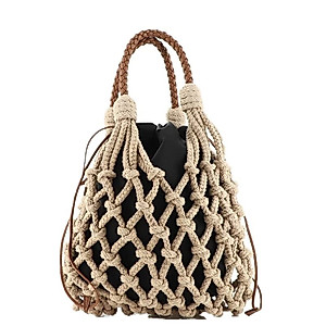 TKFDC Braided Crochet net Bag Women Shoulder Bag Casual Summer Woven Beach Bucket Tote Handbag (Color : D, Size : 1)