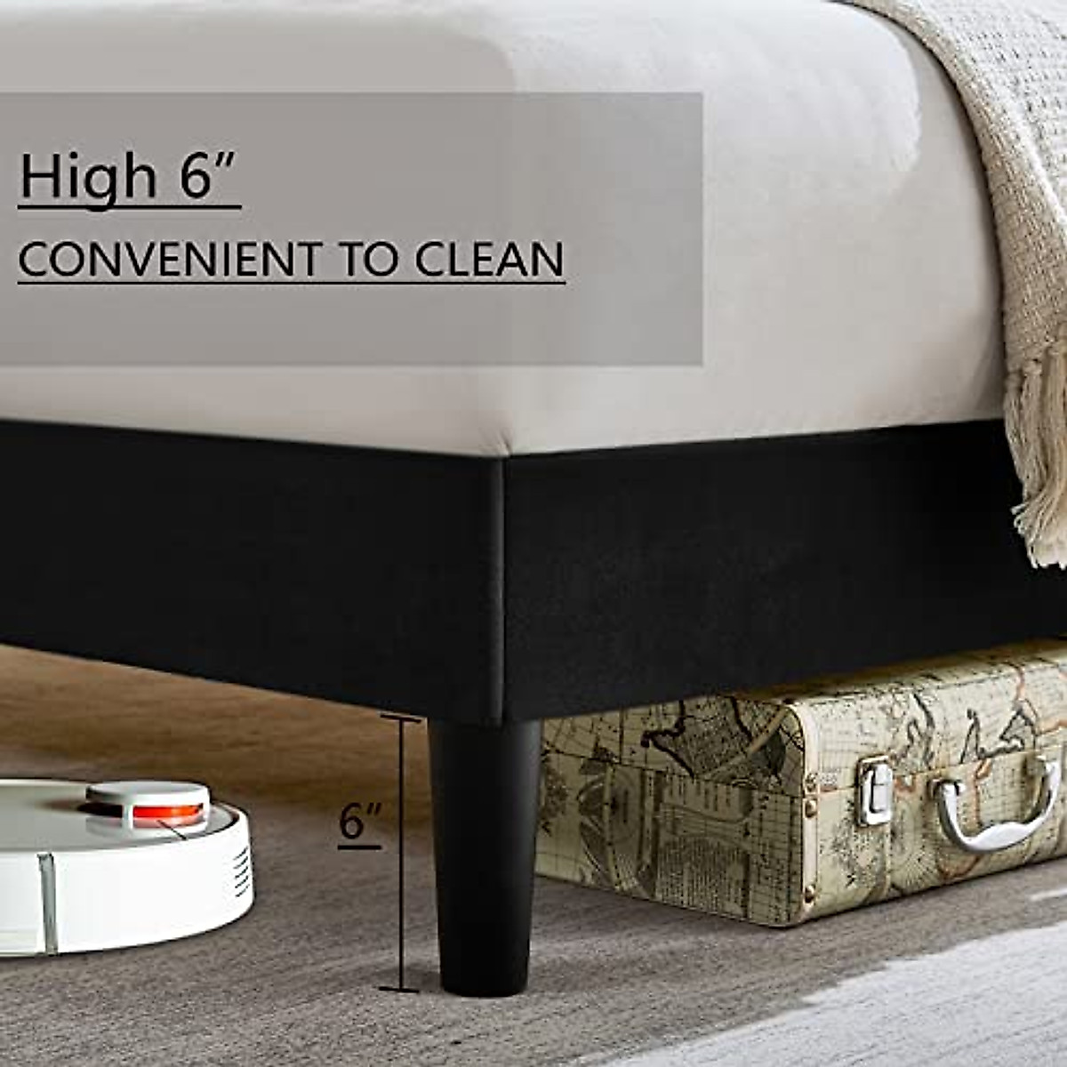 Queen Platform Bed Frame Black Velvet Upholstered Bed Frame with Vertical Geometric Adjustable Headboard,Wooden Slats Support,No Box Spring Needed,Mattress Foundation,Easy Assembly,Noise Free Design