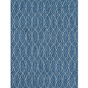 Unique Loom Outdoor Trellis Collection Area Rug - Links Trellis (9' x 12' Rectangle, Blue/ Ivory)