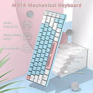 MANBASNAKE MK14 60% Mechanical Gaming Keyboard, Compact 68 Keys Mini Wired Office Keyboard, Hot Swappable RGB Gaming Keyboard with Blue Switch for Windows/Laptop/PC/Mac Gamer