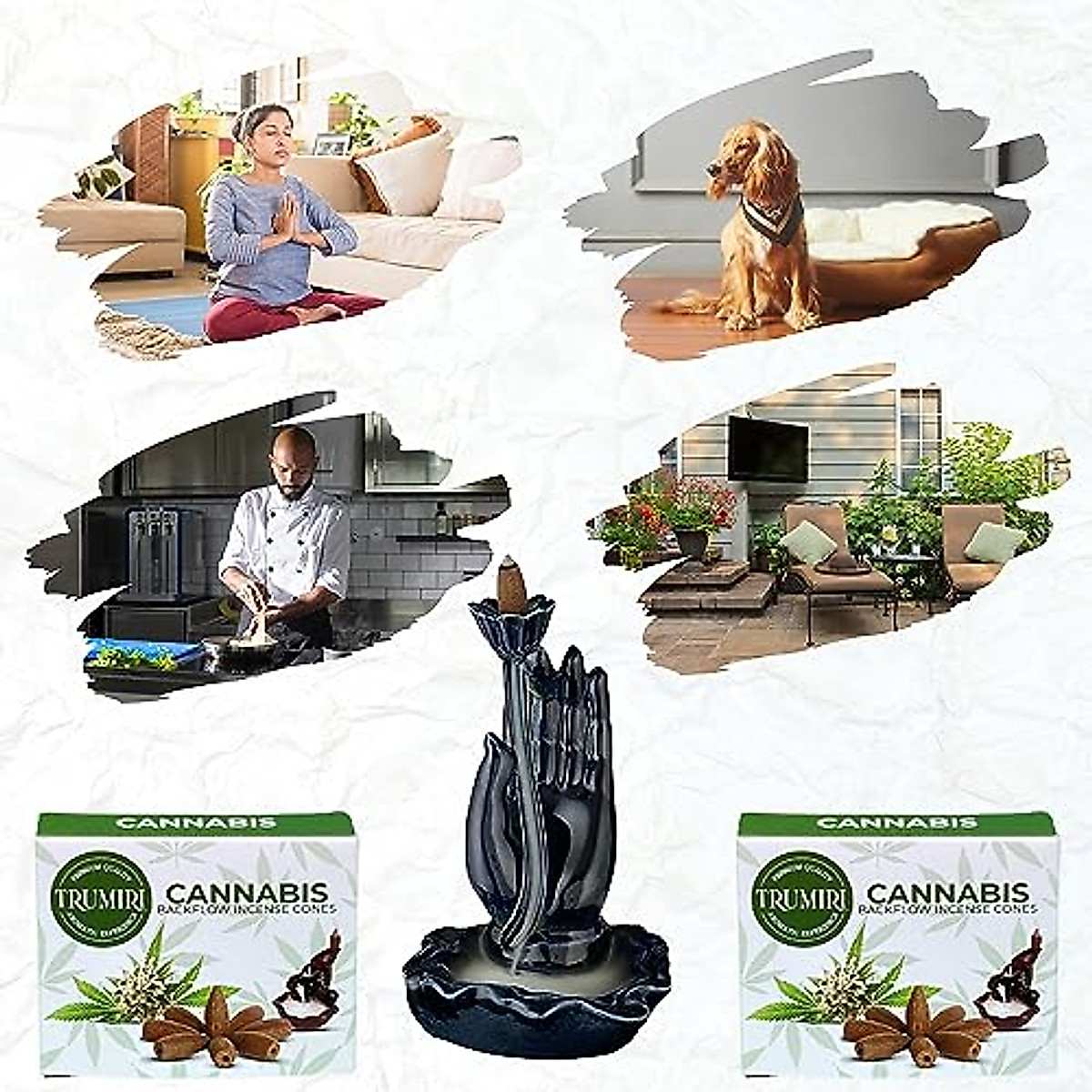 Cannabis Backflow Incense Cones - Total 20 Incense Cones Waterfall - Dual Pack of 10 Incense Backflow Cones - Waterfall Incense Cones - Incense Waterfall Cones