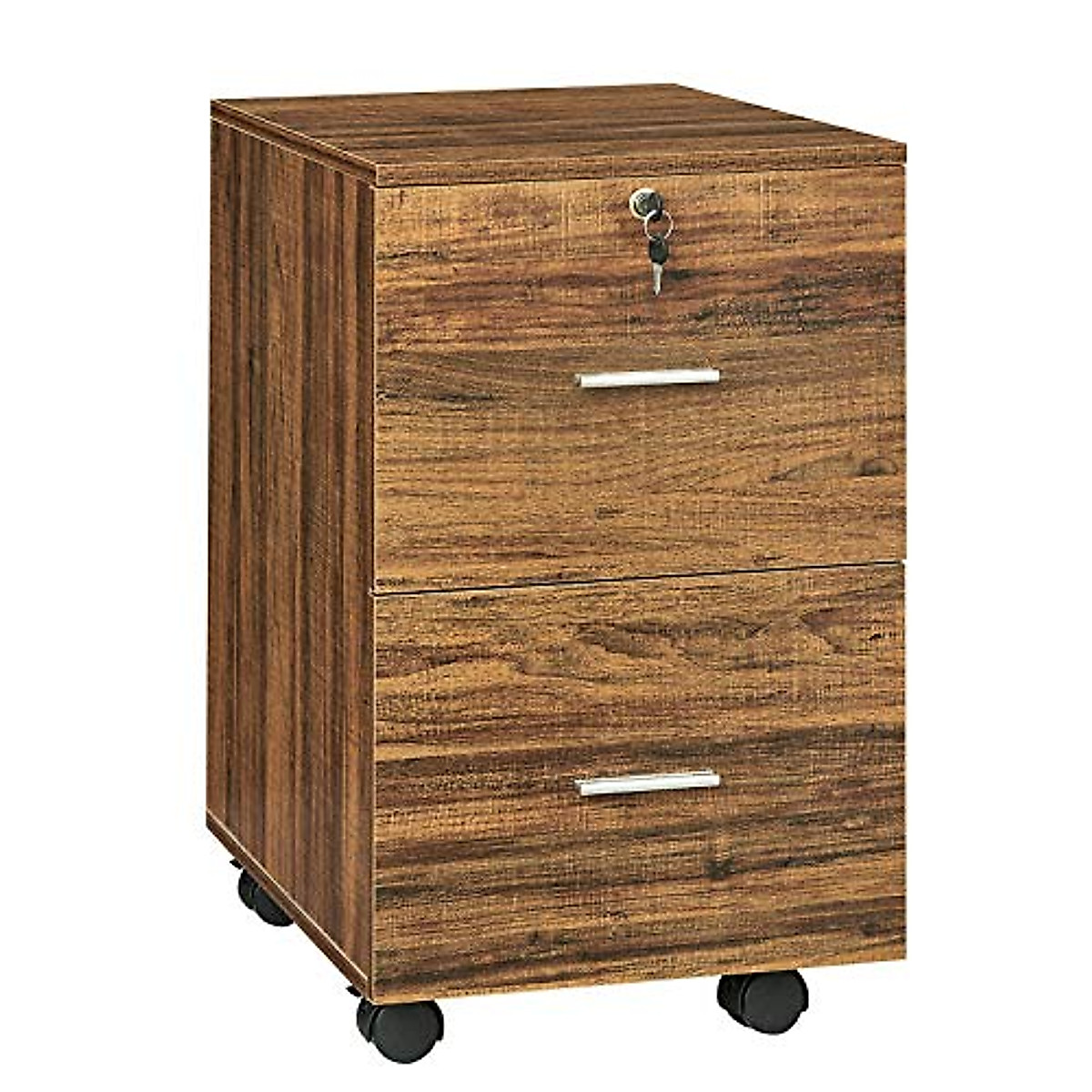 GreenForest L Shaped Desk 47 inch Small Size Corner Desk with Storage Shelf and File Cabinet 2 Drawers Wooden Vertical Filing Cabinet with Lock