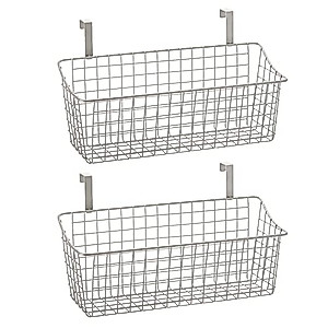 Nicunom 2 Pack Larger Grid Storage Baskets with Hooks, 15.4 inch Over Cabinet Door Organizer, Champagne Wire Basket Hanging Organizer Steel Wire Sink Organization for Kitchen & Bathroom