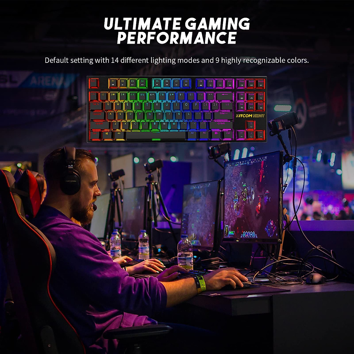 Gaming Keyboard Mechanical 87 Key Silent Red Switch, KITCOM TKL RGB NKRO Backlit Per Key Double-Shot ABS keycaps Programmable Macro Detachable Type-C Quiet Wired Keyboard for Windows Laptop PC NK60T