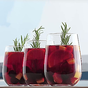 lav Stemless Wine Glasses Set of 6 - 16 oz Clear Glass Wine Tumbler Set for Red or White Wine Glasses Stemless - Modern Design & Everyday Use - Made in Europe