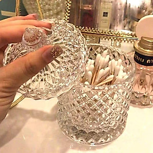 SYglass Glass Jar Bathroom Storage Organizer Cute Qtip Dispenser Holder Vanity Canister Jar Glass with Lid Clear Cotton Ball Storage for Cotton Swab, Cotton Rounds, Jewelry, Candy