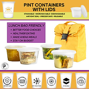 Perfect Settings 16 oz Deli Containers with Lids [40 Sets] Leakproof, Microwavable, Freezer, Dishwasher Safe, Pint Size Plastic Food Storage Container