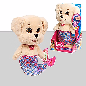 Barbie Dreamtopia Mer Puppy Plush Honey, Soft Stuffed Animal with Floating Glitter Mermaid Tail