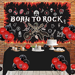 Crenics Rock and Roll Party Decorations - Large Born to Rock Backdrop Banner, Balloons Arch Kit and Guitar Foil Balloons for Rock Star Music Theme Birthday Party Supplies