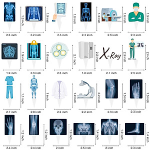 48Pcs Radiology X Ray Cupcake Toppers Radiology Birthday Party Decorations X ray Theme Cupcake Picks Decorations for Radiology Xray Doctor Medical Theme Party Baby Shower Supplies