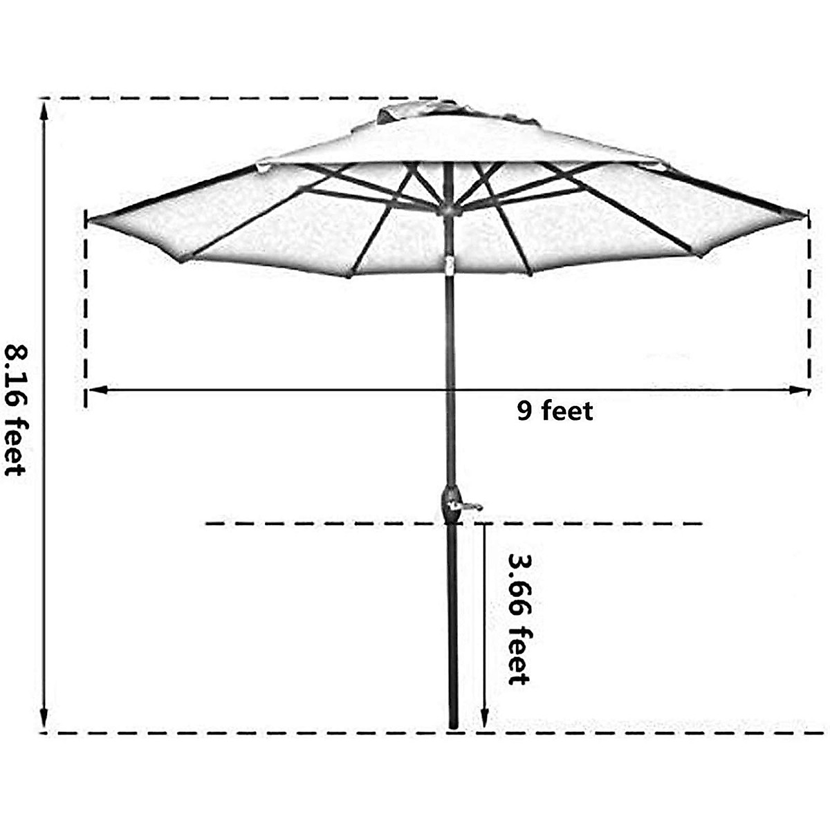 Outdoor Garden Parasols 2.7M Garden Parasol Umbrella 360-Degree LED Market Patio Umbrella with 8 LED Solar Lights Outdoor Patio Beach Sun Shade,Without Parasol Base