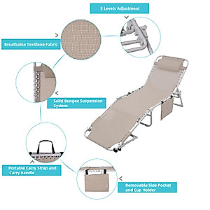 HBWHBW Tanning Chair with Face & Arm Hole- Chaise Lounge Beach Chair for Outdoor Pool, Sunbathing and Reading on Stomach- Versatile Folding Lounger for Tanning (Beige Textilene)