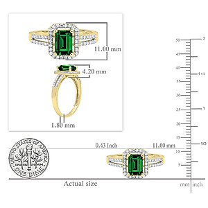 Dazzlingrock Collection 14K 7X5 MM Emerald Shape Created Emerald & Round Diamond Women Ring, Yellow Gold, Size 10