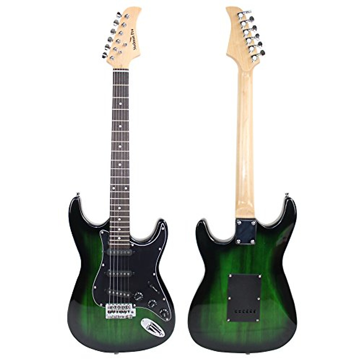 Stedman Pro EG39-TGRB-10W Beginner Series Electric Guitar with Case, Strap, Cable, Capo, Picks, Electronic Tuner, String Winder and Polish Cloth, 10W Amp, Transparent Green/Black Picguard