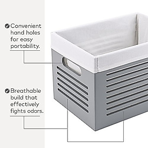Wooden Storage Box Toilet Paper Basket - Decorative Closet, Cabinet and Shelf Basket Organizer Lined with Machine Washable Soft Linen Fabric - Grey, Extra Small