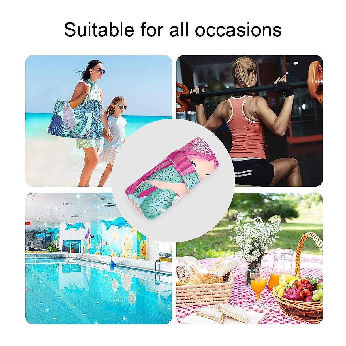 Qilmy 2pcs Mermaid Cloth Diaper Wet Dry Bag Waterproof Reusable Wet Dry Organizer with Zipper for Travel, Beach, Pool, Diapers, Gym Clothes, Wet Swimsuits