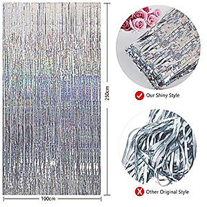 CYLMFC Foil Fringe Curtains - 2 Packs 3ftx8ft Sparkle Metallic Curtains Party Decorations Photo Booth Decorations Party Supplier - Sliver