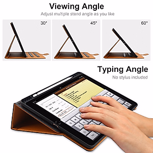 for iPad 9th/8th/7th Generation 10.2 Inch Case (2021/2020/2019) Built-in Pencil Holder, Folio Stand Protective Cover with Auto Sleep/Wake & Multiple Viewing Angles for iPad 9/8/7 Gen, Black/Brown