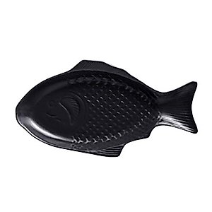 DOITOOL Ceramic Plate Fish Shaped Plate Fish Dish Porcelain Serving Platter Decorative Snack Storage Platter for Home Kitchen Black