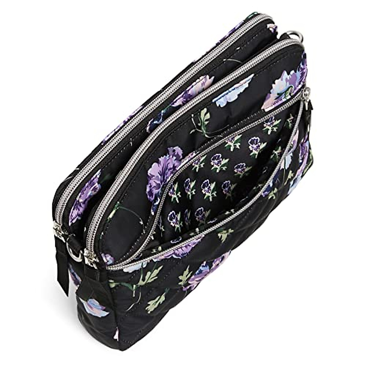 Vera Bradley Women's Performance Twill Triple Compartment Crossbody Purse, Floating Plum Pansies, One Size