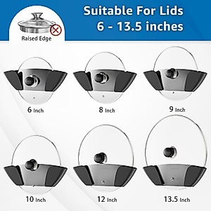 AIDOUHOME Pot Lid Organizer, Pot Lid Holder Self Adhesive Pan Lid Holder, Suitable for Cabinet Door Wall Mount Deep Drawer, Perfect Lid Rack for Kitchen, Fits 6" to 13" - 2 Packs (Gray)