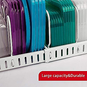 Double-side Expandable Food Container Lid Organizer,Super Large Capacity Adjustable 12 Dividers Detachable Lid Organizer Rack for Countertop,Cabinets, Cupboards, Pantry Shelves, Drawers(White)