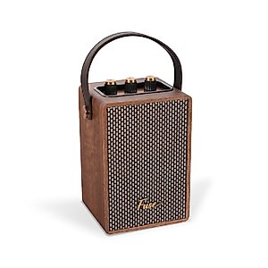 Fuse Andle Vintage Retro Bluetooth Speaker with Vegan Leather Handle | Portable Speaker with Smartphone Connection | USB & AUX Input | Stylish Brown Wood Exterior