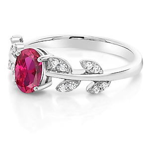 Gem Stone King 925 Sterling Silver 7X5MM Oval Gemstone Birthstone Twisted Olive Branch Leaf Vine Band Wedding Ring For Women | Available In Size 5, 6, 7, 8, 9