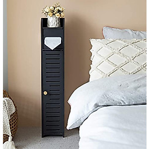 Toilet Paper Holder Storage,Toilet Paper Stand Fit for Small Spaces,Narrow Bathroom Cabinet with Small Storage Basket Great for Tiny Room,2 Bundle Black by AOJEZOR