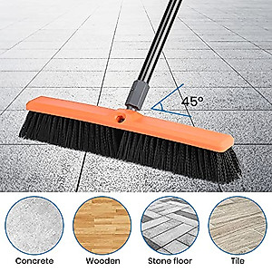 18inch Push Broom Outdoor - Heavy Duty Broom for Driveways, Sidewalks, Patios and Deck Cleans Dirt, Debris, Sand, Mud, Leaves and Water-18 Wide Bristles