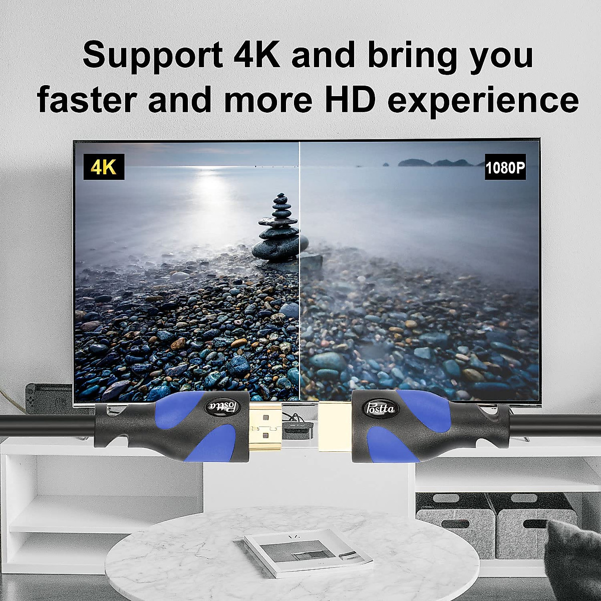 Postta HDMI Cable(50 Feet Blue) HDMI 2.0V Support 4K 2160P,1080P,3D,Audio Return and Ethernet - 1 Pack