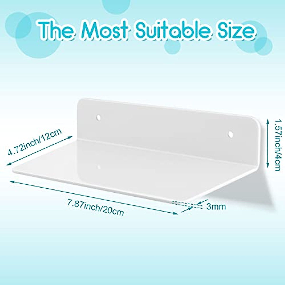 Geelin 4 Pcs Acrylic Floating Shelves White Acrylic Wall Shelf Small Wall Mounted Acrylic Shelves with Adhesive Screw for Wall Corner Bathroom Book Storage Decoration, 7.9 x 4.7 x 1.6 inches