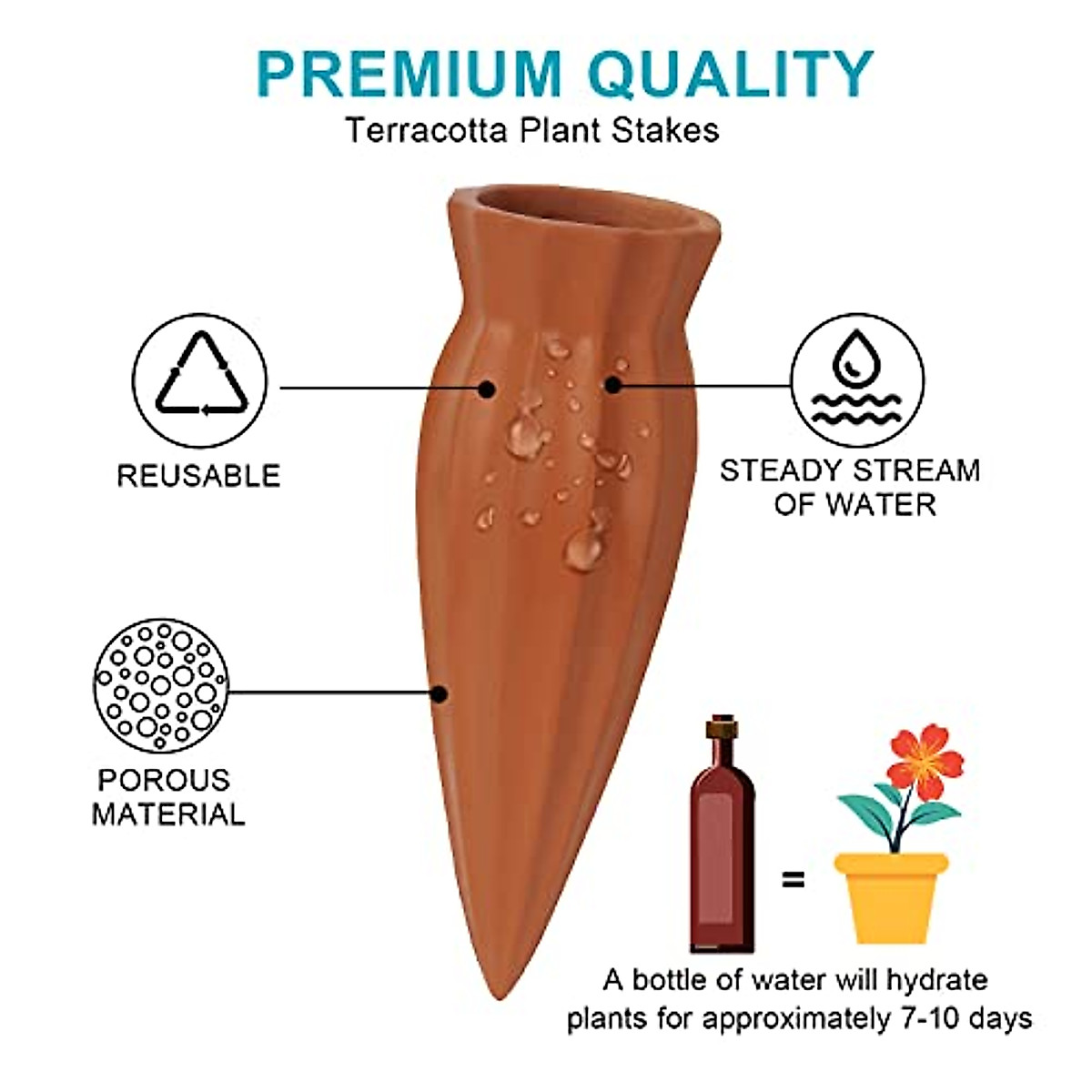 KOAMLY 12 Pcs Self Watering Spikes,Terracotta Plant Watering Devices,Terra Cotta Self Watering Planter Insert,Recycled Wine Bottle Water Plants While Away