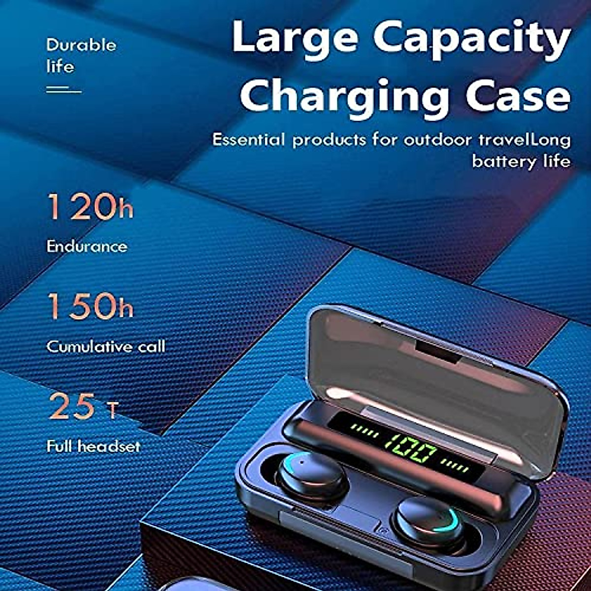 OZJONGK Wireless Earbuds Headphones,IPX7 Waterproof Deep Bass Touch Control, Bluetooth 5.0 Sport EarphonesWireless Charging Case, Built-in Dual-Mic 3D Stereo Noise Canceling Headsets, BLACK-2021.