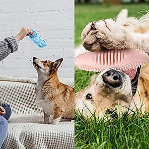 Skylety 6 Pieces Puppy Teething Chew Toys Rubber Bone-Shaped Puppy Teething Toy Pet Teething Toy for 2-8 Months Puppy Teeth Cleaning and Relieving Itching (Blue, Pink, Yellow Green)