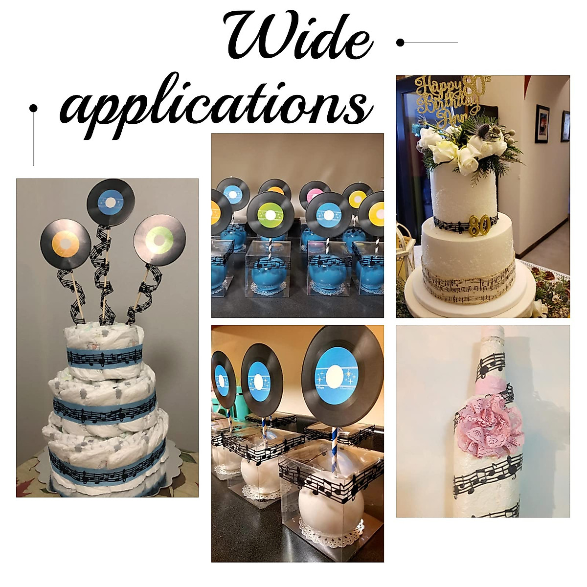 PH PandaHall Music Note Ribbon 20 Yard Music Party Decoration 30mm Rock and Roll Party Decorations Hollow Cut Out Music Note Clothing Trim for Scrapbooking Music Party Birthday Wedding Decor, Black