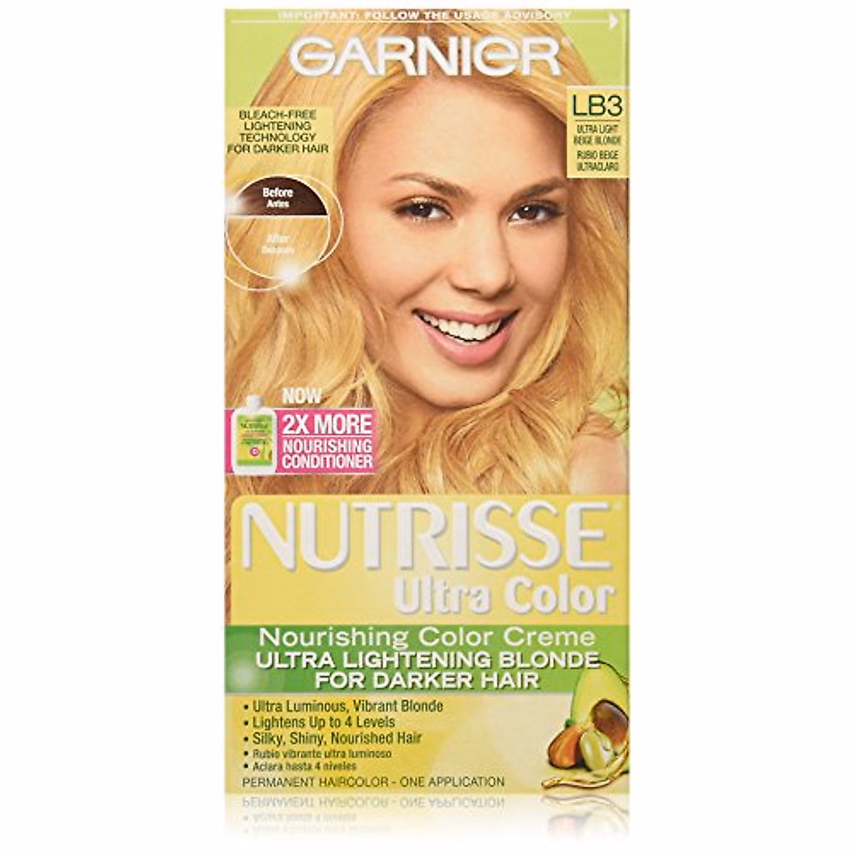 Garnier Nutrisse Ultra Color Nourishing Hair Color Crème, LB3 Ultra Light Beige Blonde, 1-count (Packaging May Vary)