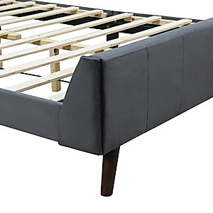 Prohon Upholstered Platform Bed with Tufted Headboard and Soft Wingback, Queen Size Bed Frame No Box Spring Needed, Velvet Bedframe w/Wood Slat Mattress Foundation, Gray