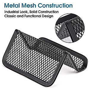 MaxGear Business Card Holder for Desk Metal Business Card Display Holders Mesh Business Cards Holder Stand 3 Pack Desktop Name Card Organizer, Capacity: 50 Cards, Black